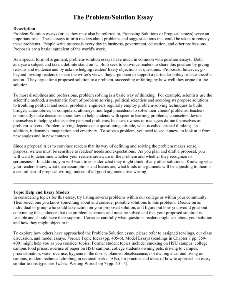 The Problem Solution Essay