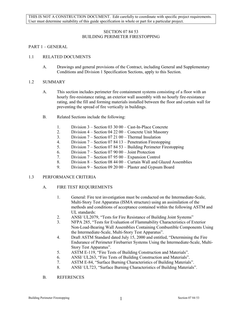 Firestopping Spec 078453 Building Perimeter