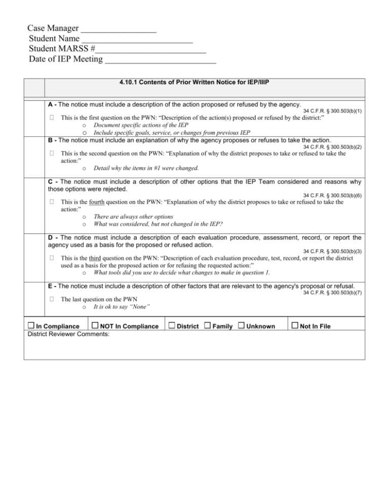 File Review Form - High Needs Areas