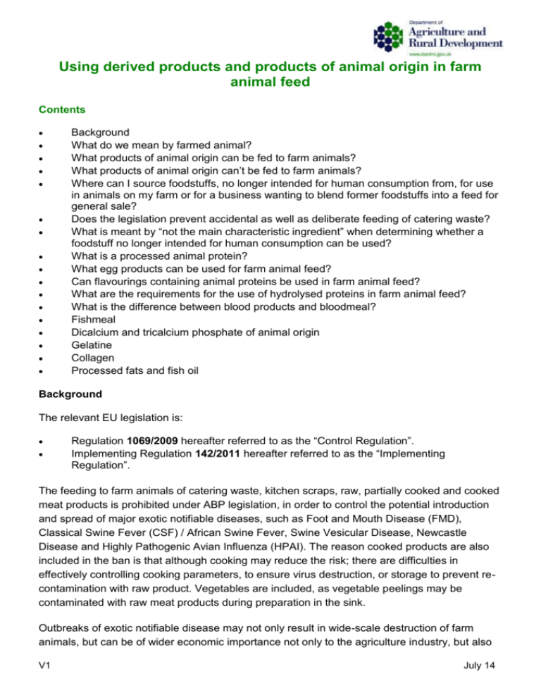 Guidance note on using derived products and products of animal