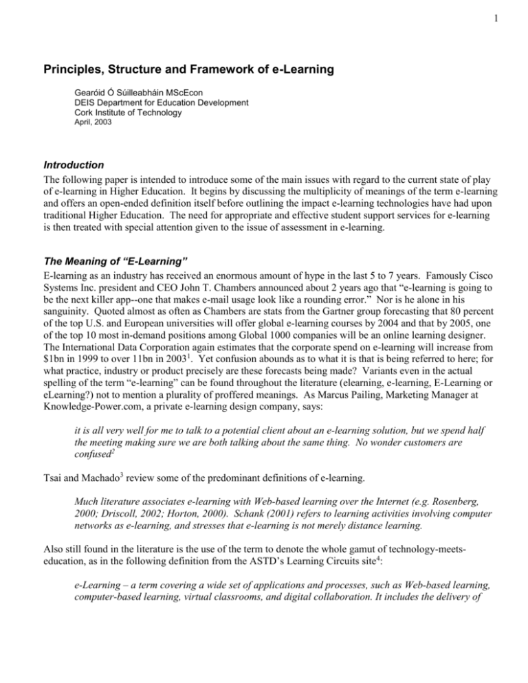 Principles, structure and framework of e-learning