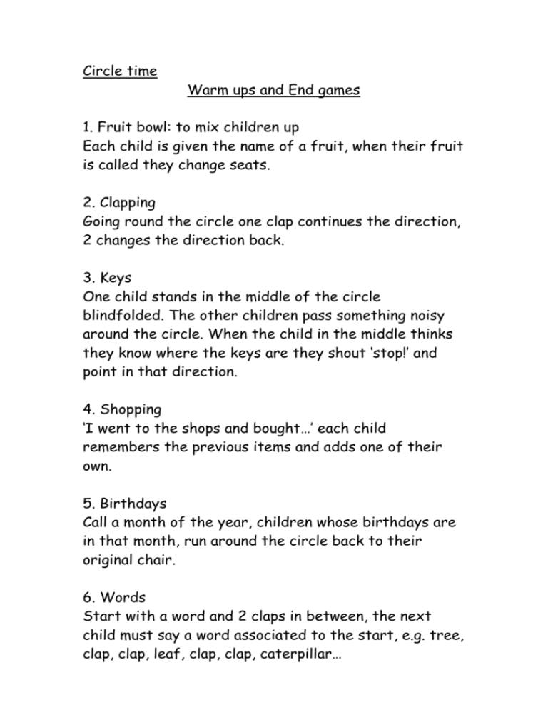 Circle Time Games Primary Resources