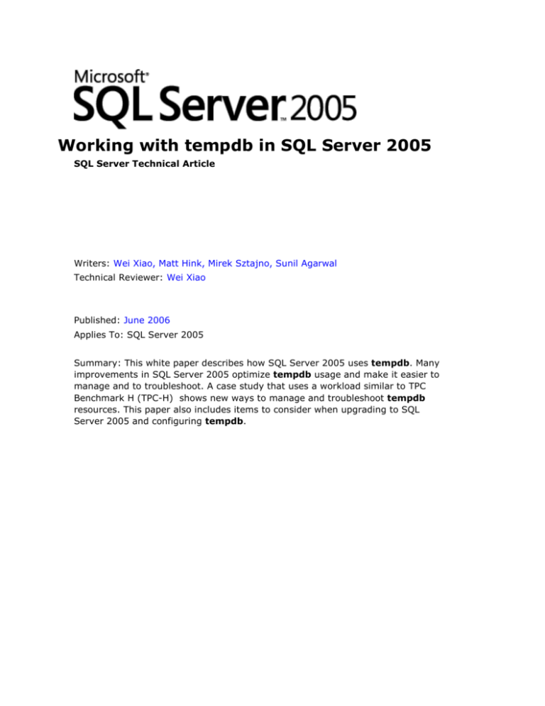 Working With Tempdb In SQL Server 2005