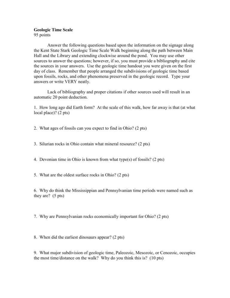 Geologic Time Scale Walk Assignment
