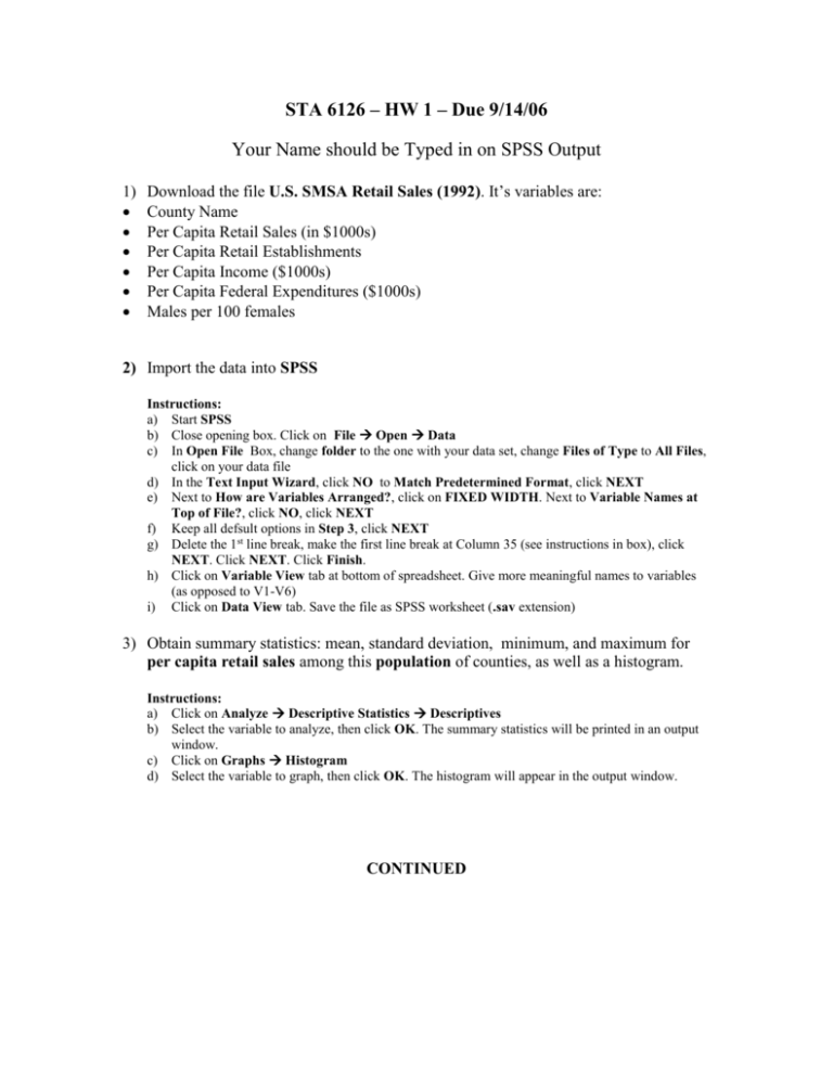 Instructions For Downloading Importing Data Into SPSS