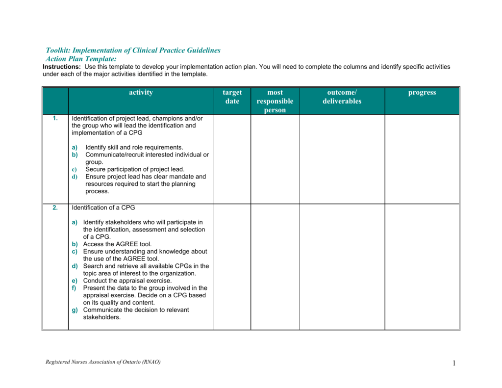 Action Plan Template Registered Nurses Association Of Ontario