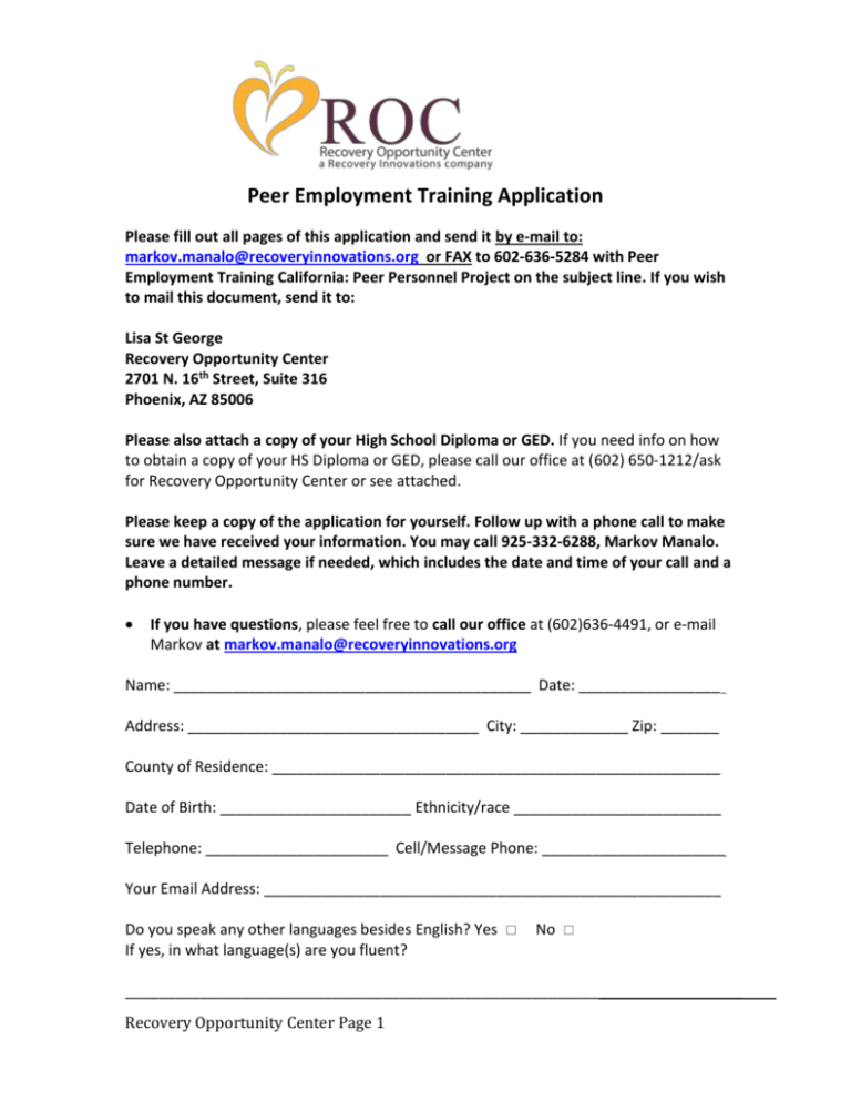 Peer Employment Training Application