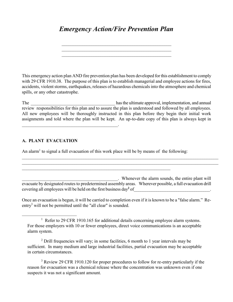 Sample Emergency Action Fire Prevention Plan