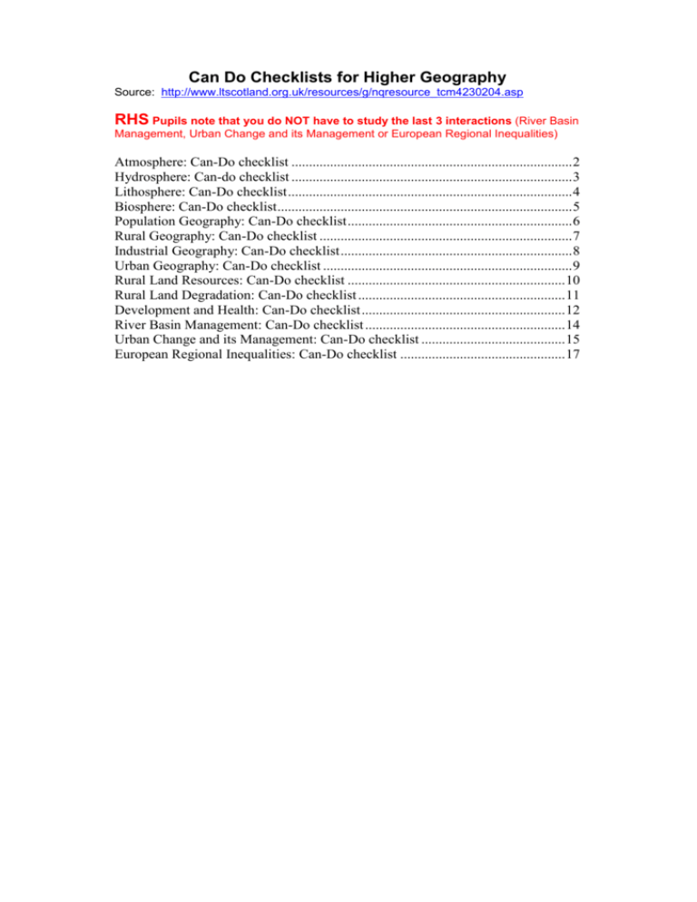 Can Do Checklists for Higher Geography
