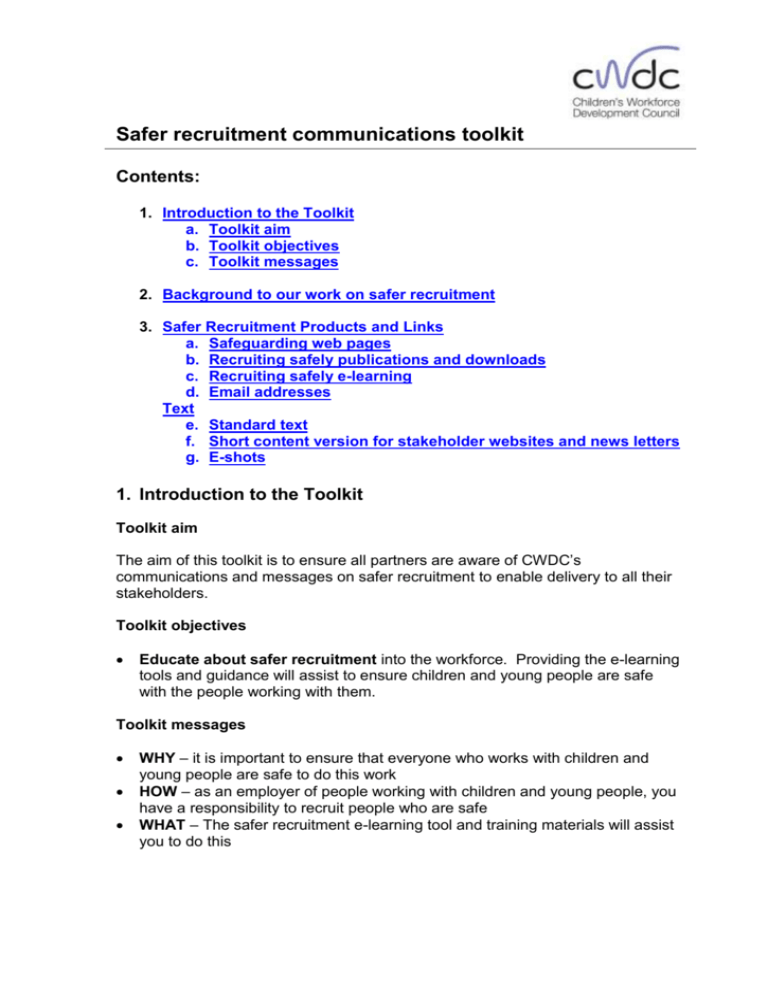 Safer Recruitment e-learning toolkit to support
