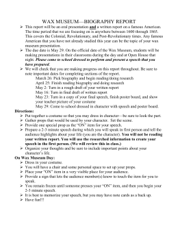 Wax Museum Project Checklist and Due Dates
