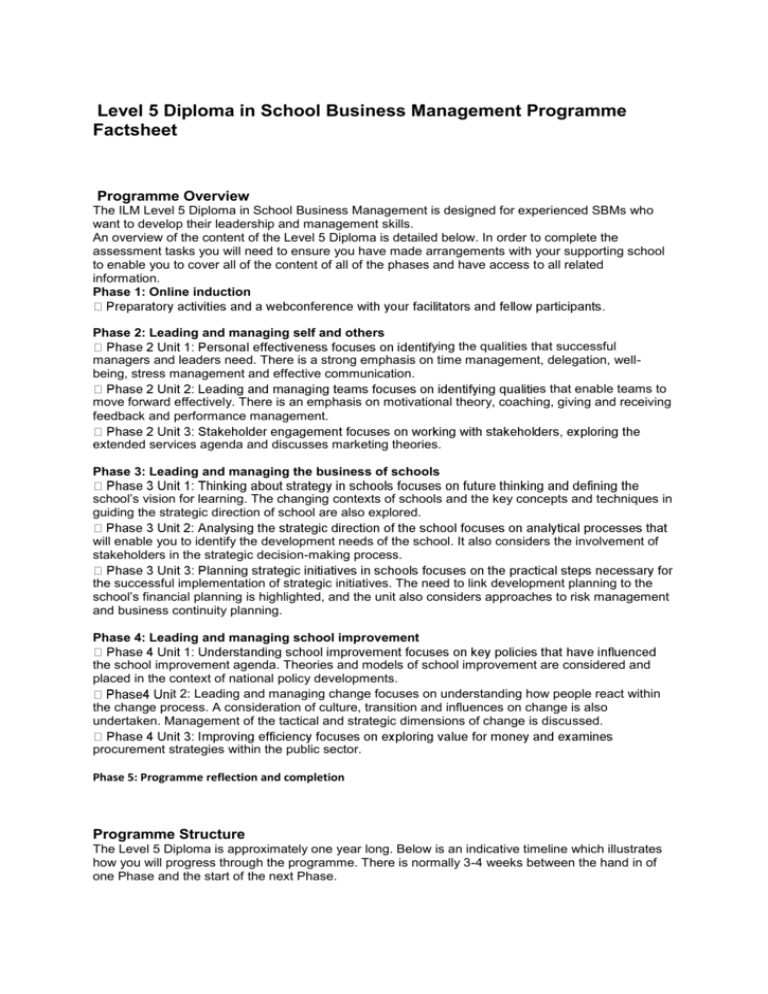 Level 5 Diploma In School Business Management Programme