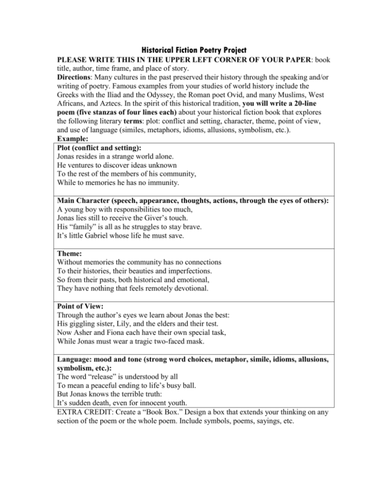 Historical Fiction Poetry Project