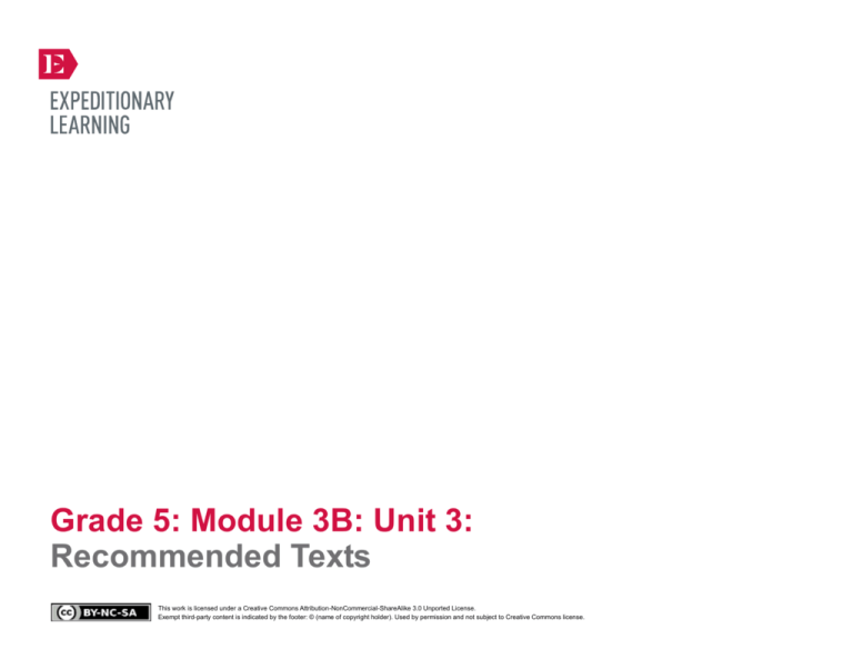 Grade 5 ELA Module 3B Unit 3 Recommended Texts