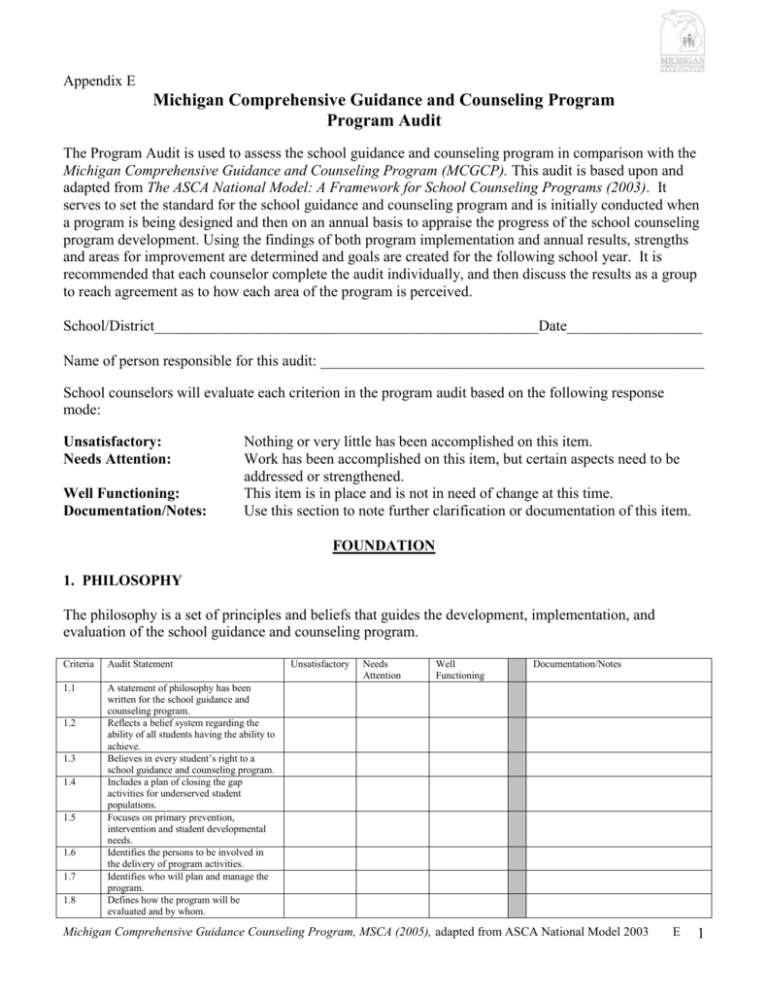 Michigan Comprehensive Guidance And Counseling Program Michigan Comprehensive Guidance And Counseling Program
