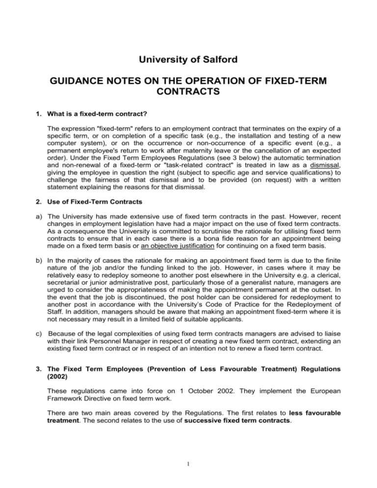 Fixed Term Contract Guidance On Operation Fixed Term Contract Guidance On Operation