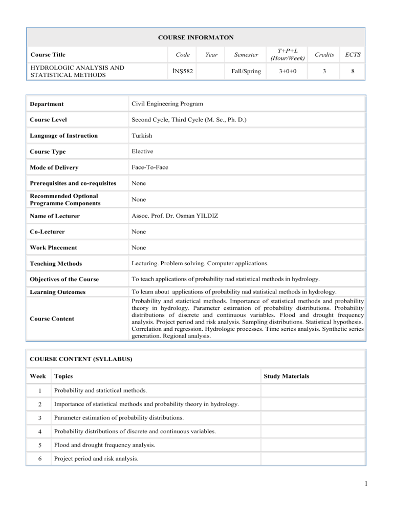 Hydrologic Analysis And Statistical Methods