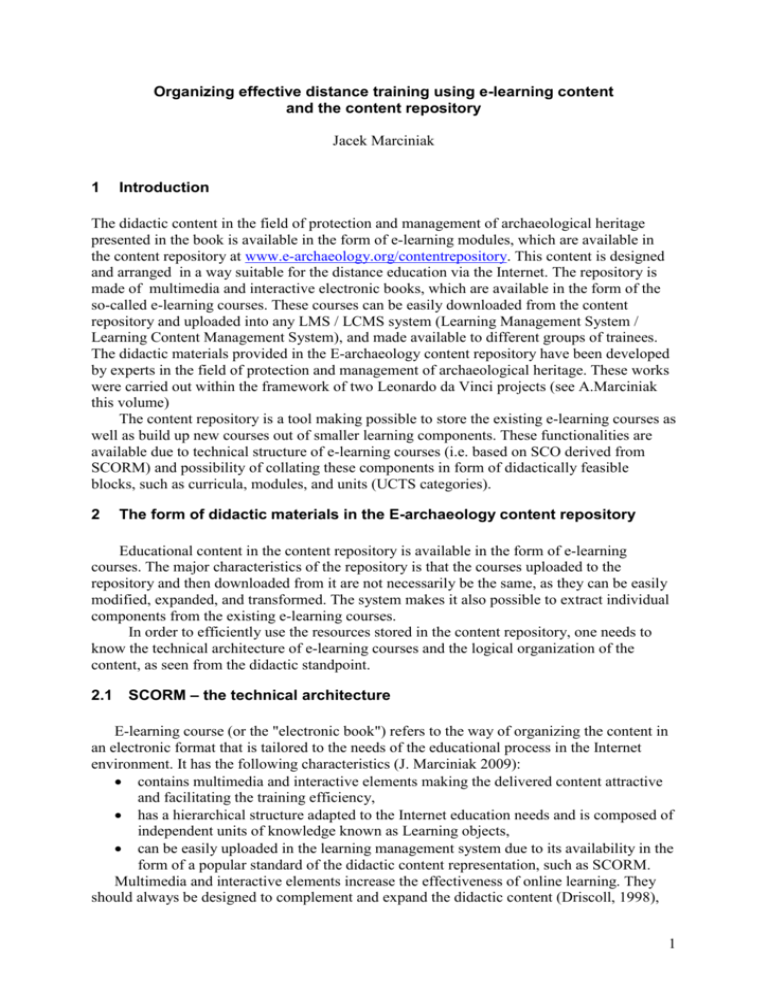 Organizing effective distance training using e