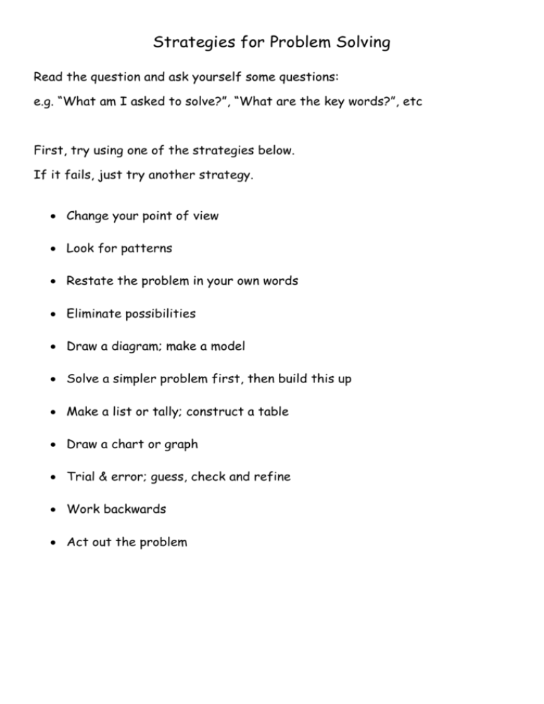 Strategies For Problem Solving Answers