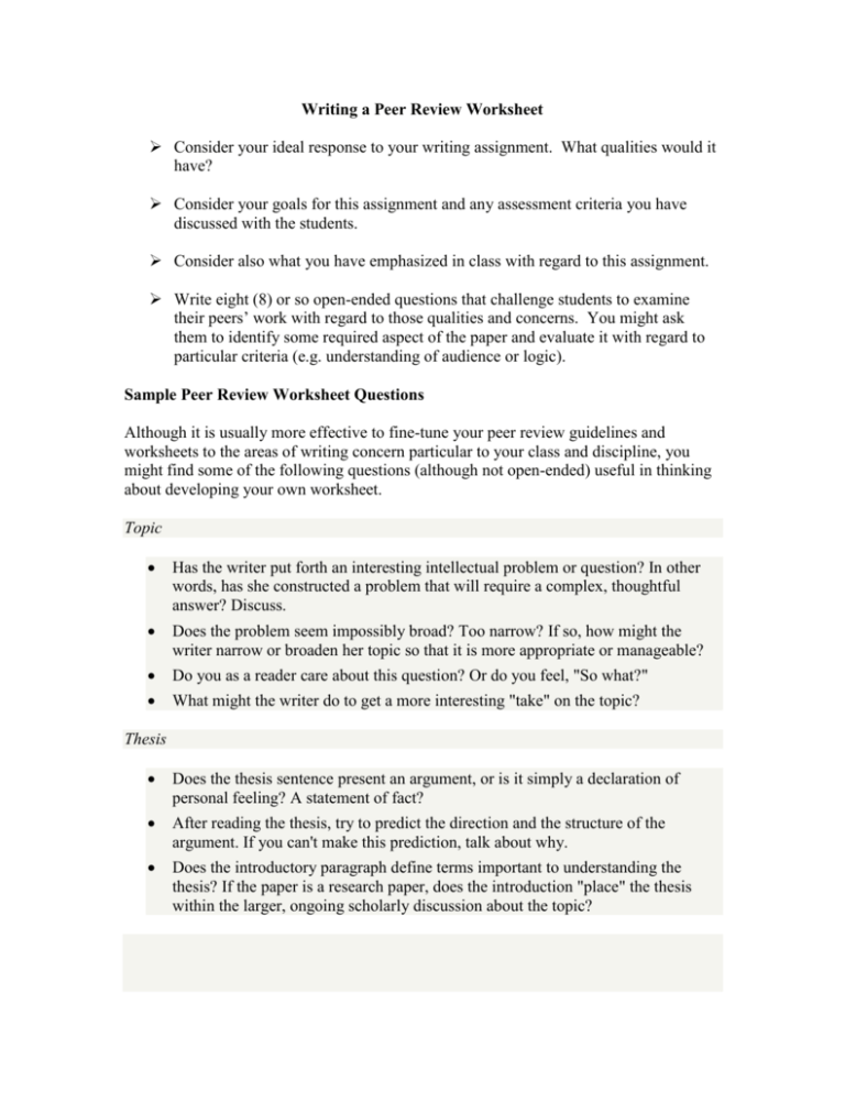 7 Writing A Peer Review Worksheet