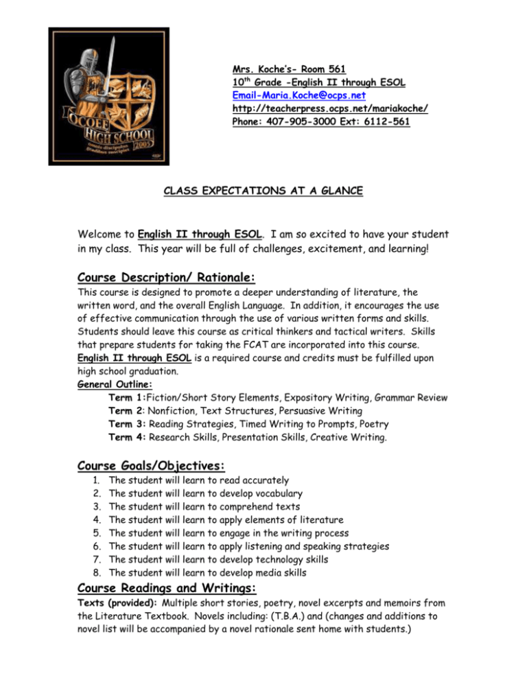 ESOL 10TH GRADE Class Syllabus And