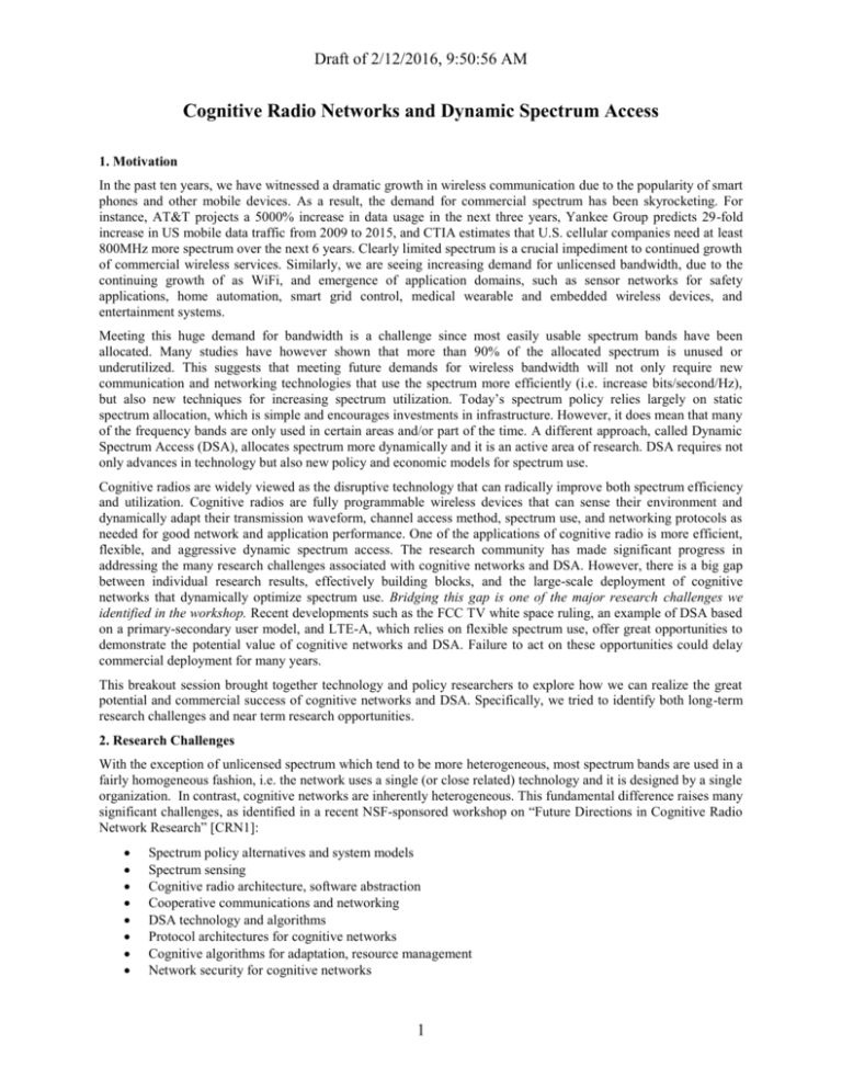Cognitive Radio Networks And Dynamic Spectrum Access