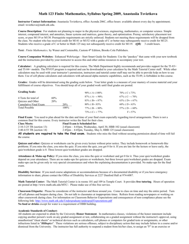 Math 119 Departmental Syllabus