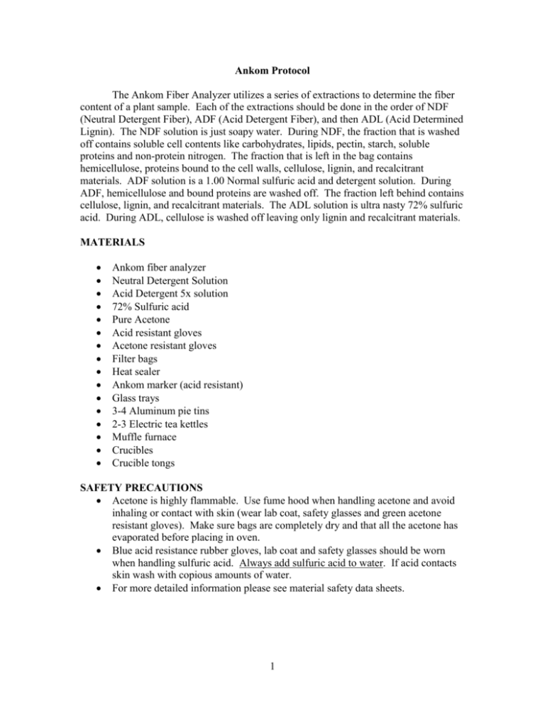 Ankom Fiber Analyzer Protocol: Fiber Determination