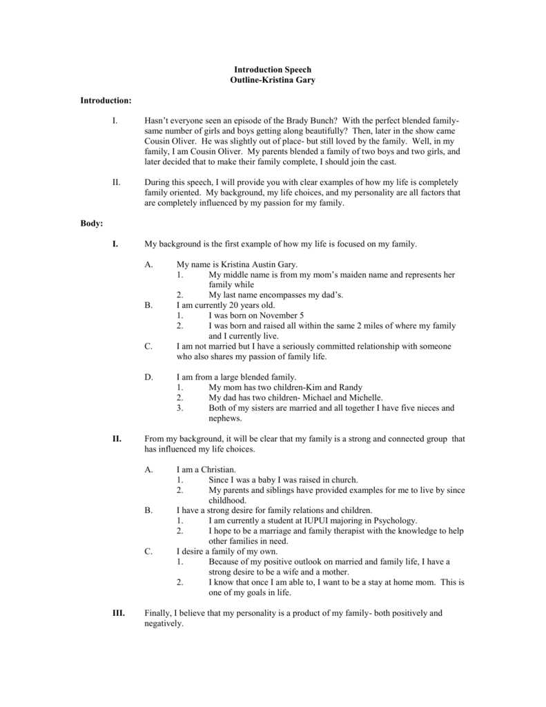 Sample Introduction Speech Outline