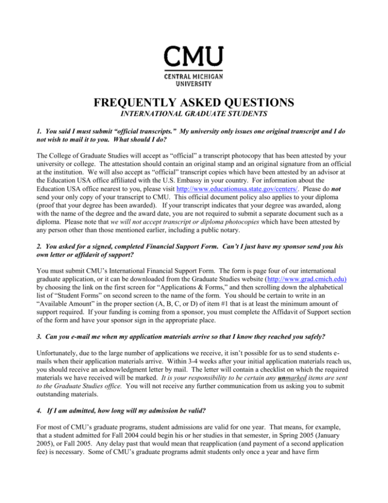 Frequently Asked Questions - Central Michigan University