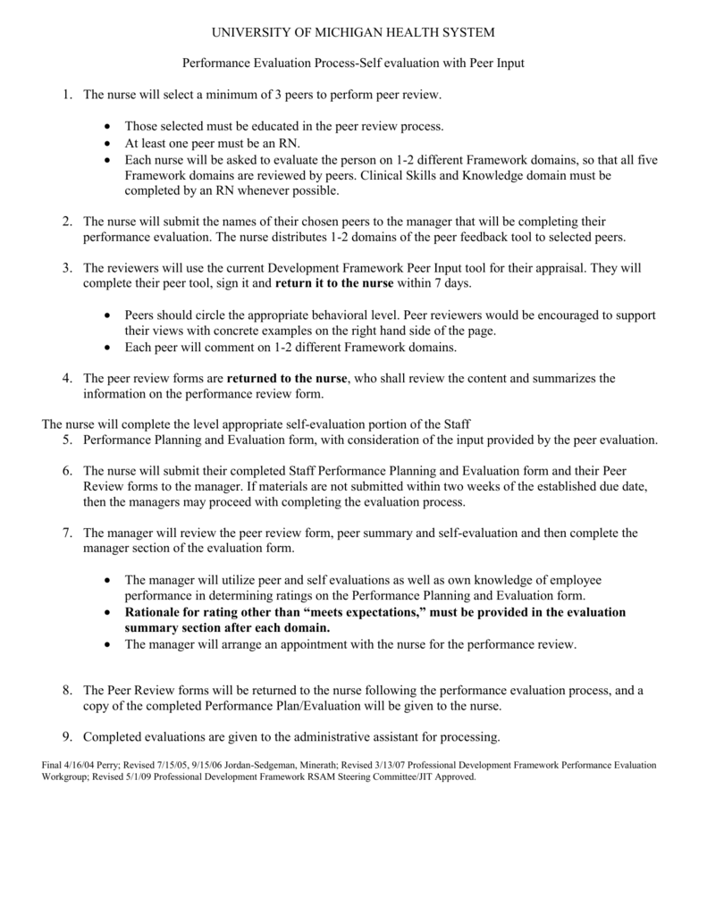 Self Evaluation University Of Michigan Health System