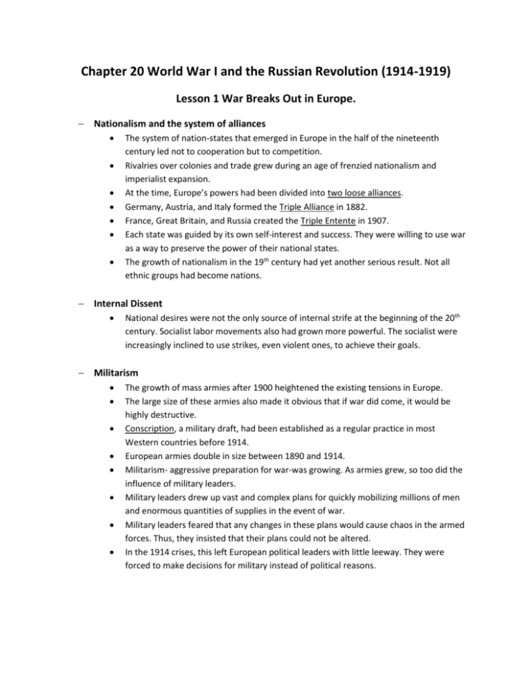 Chapter 20- World War I and the Russian