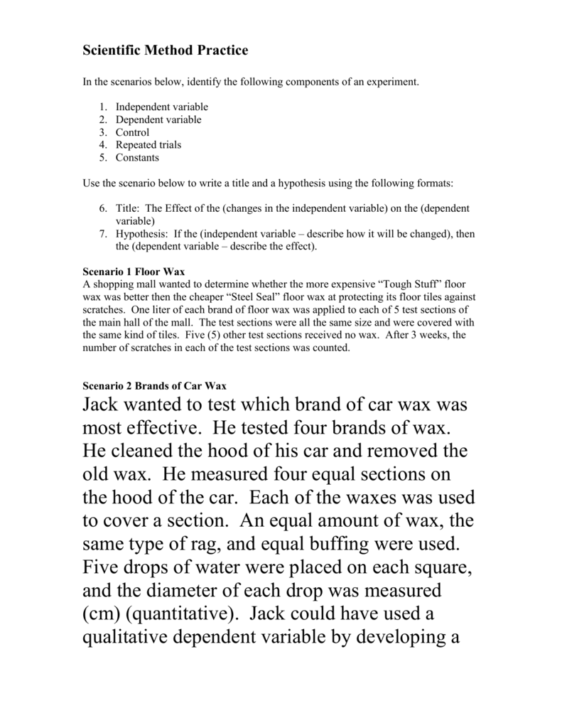 Scientific Method Practice Scientific Method Practice