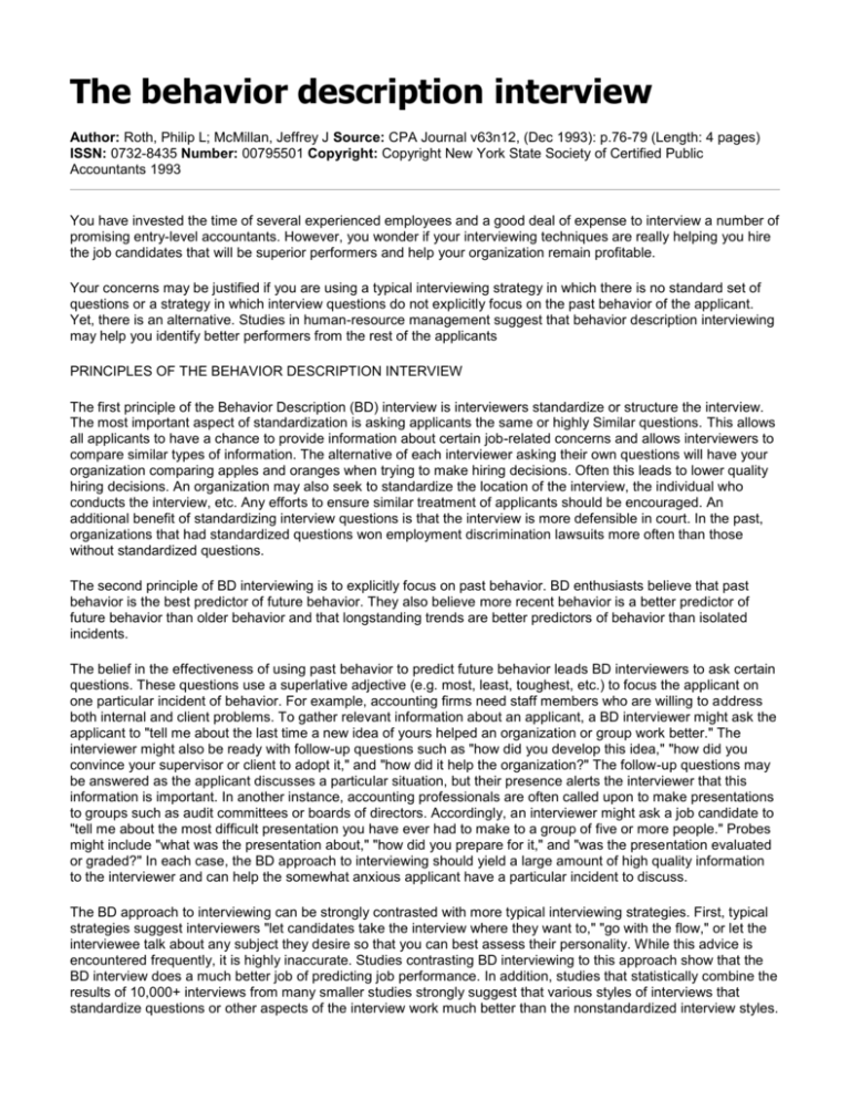 The behavior description interview