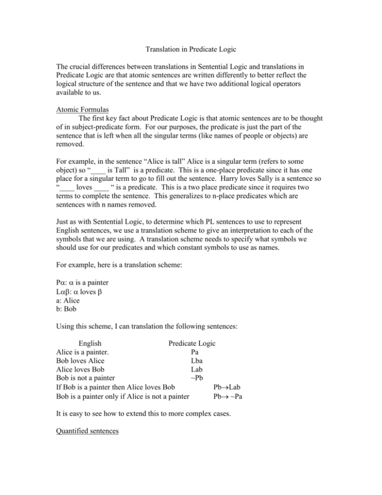 Translation In Predicate Logic