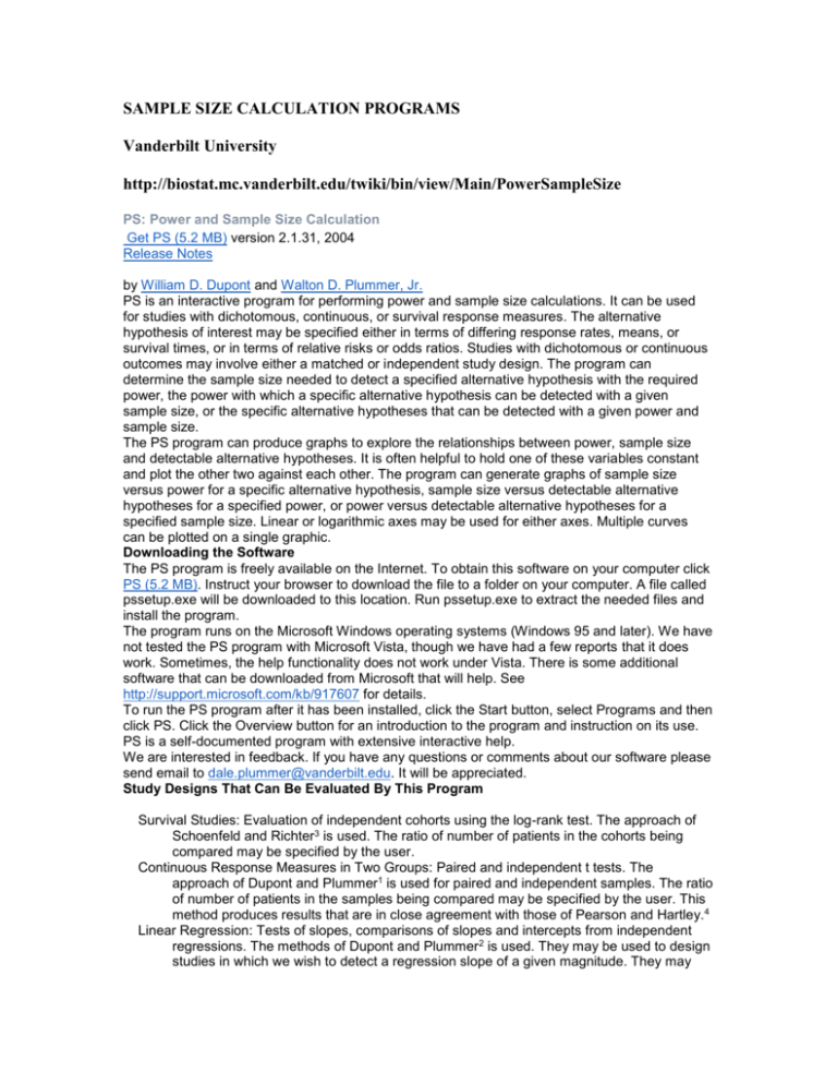 Course Notes Sample Size Calculation Programs