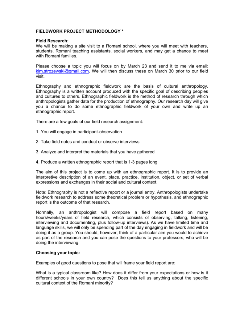 How To Write Methodology In A Field Project