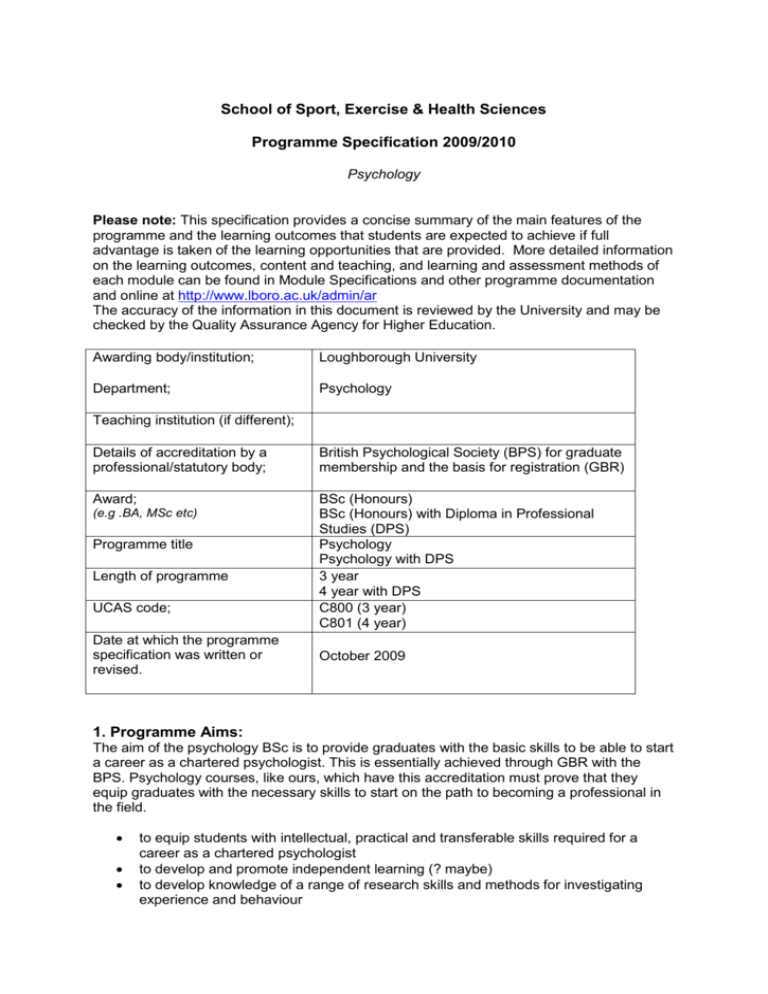 part two: programme specification template