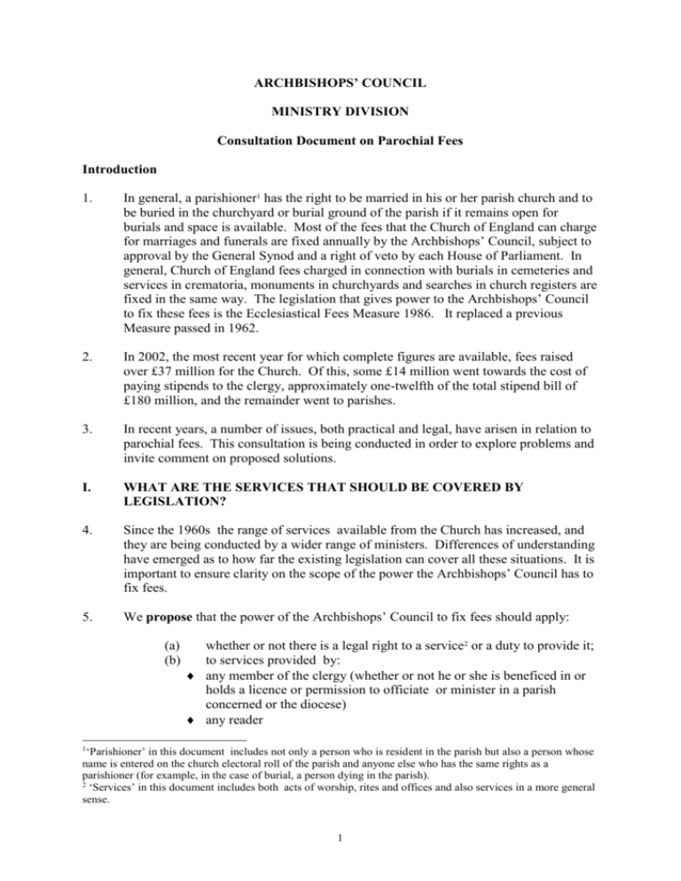Consultation document on parochial fees