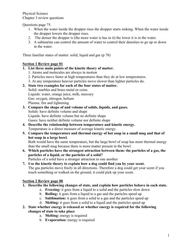 Physical Science notes Chapter 3 Physical Science notes Chapter 3
