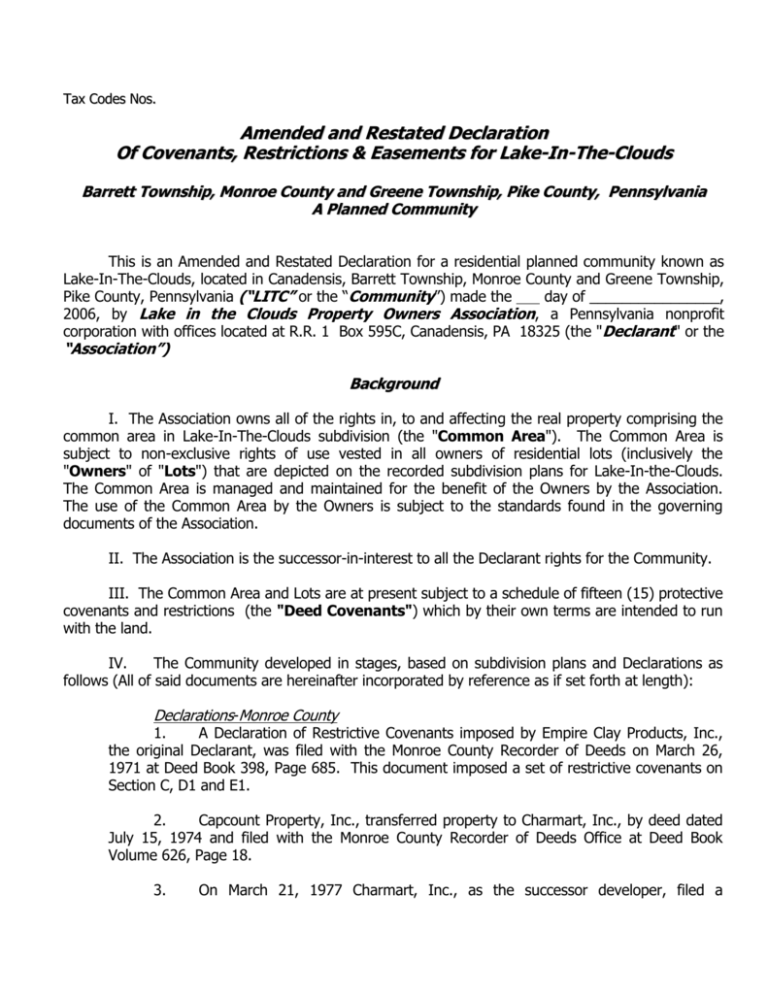 Amended And Restated Declaration Amended And Restated Declaration