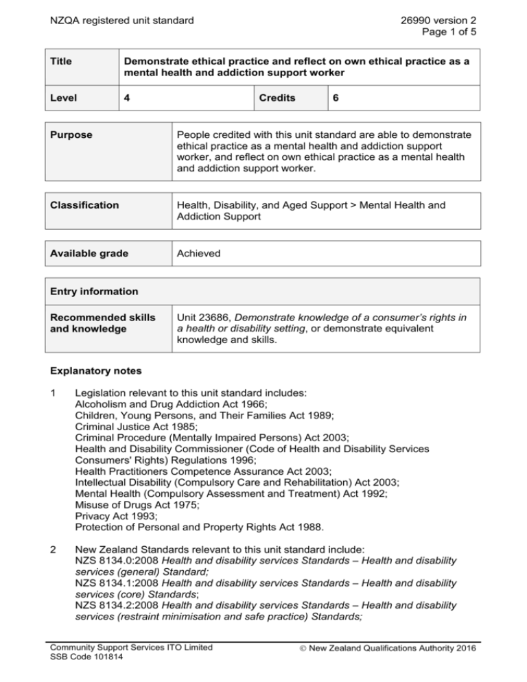 26990 Demonstrate ethical practice and reflect on own