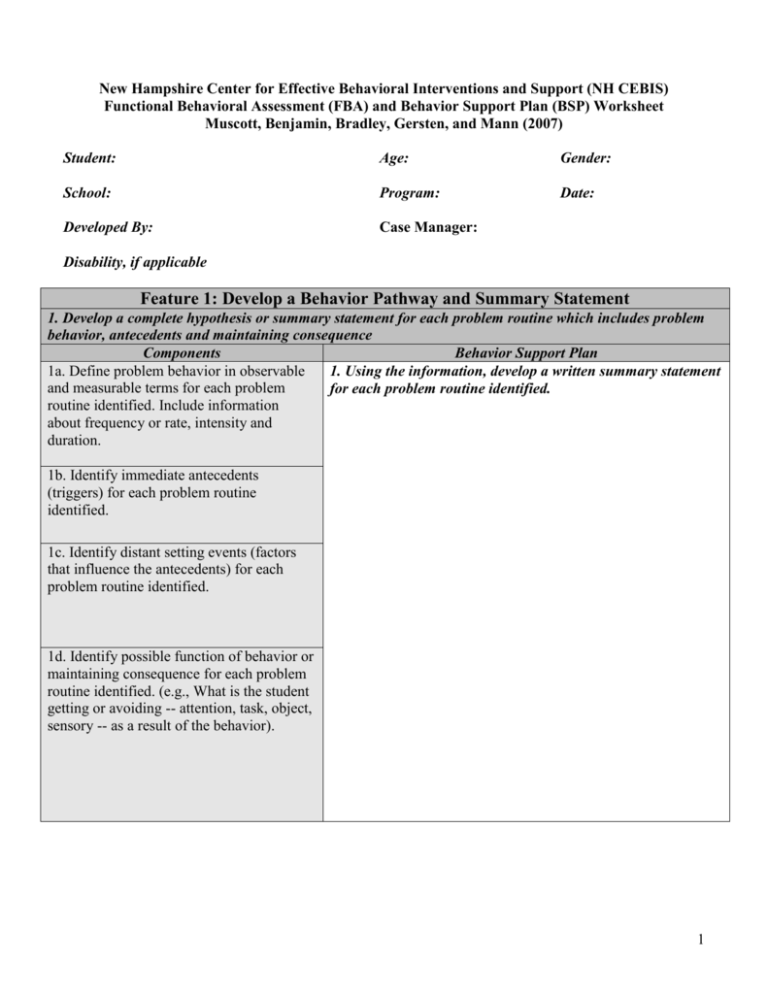 Functional Behavioral Assessment (FBA) Implementation Checklist