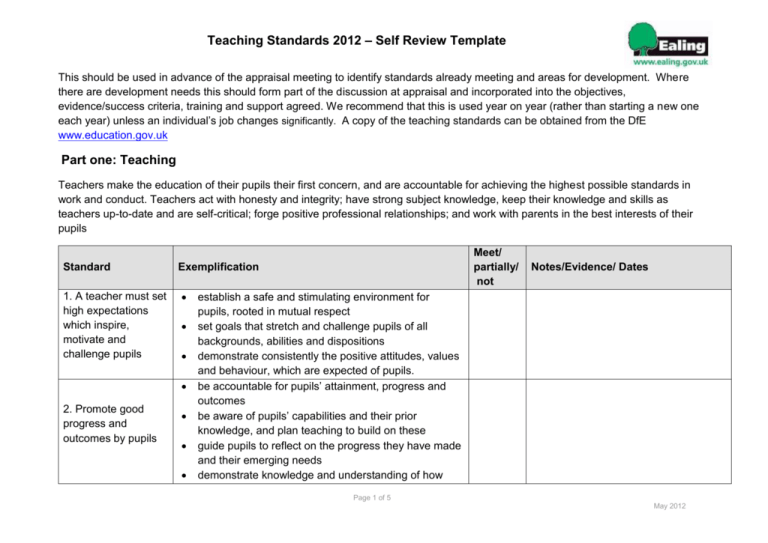 Teaching standards 2012