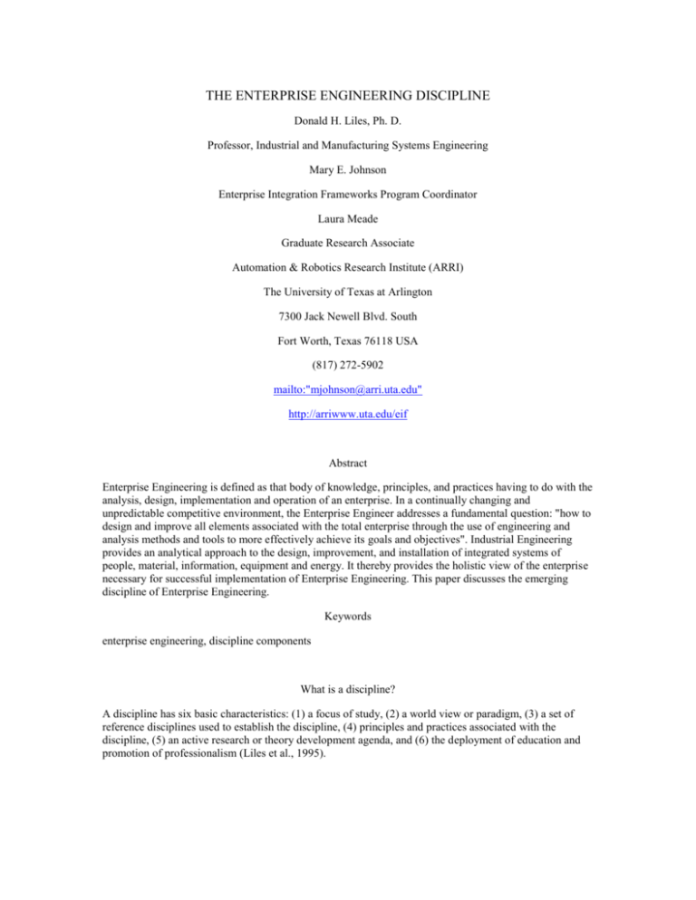 THE ENTERPRISE ENGINEERING DISCIPLINE