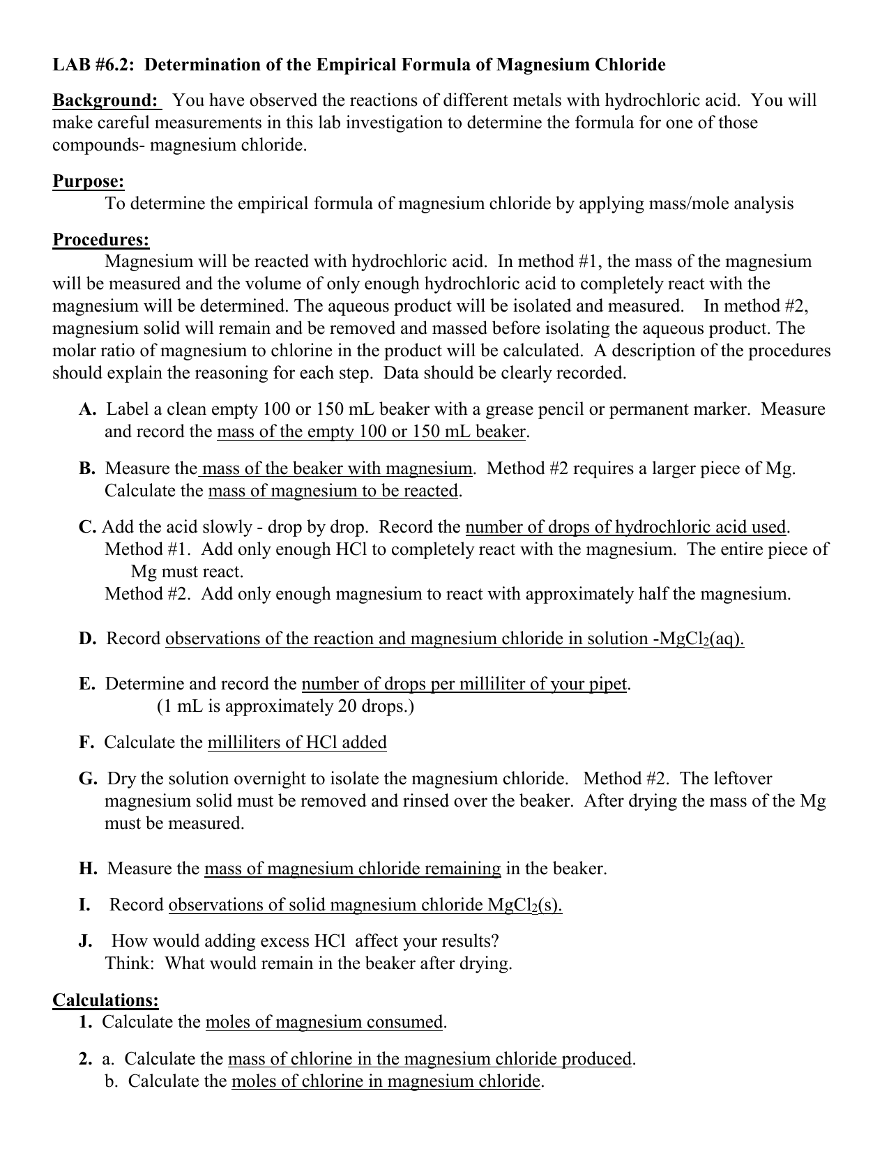 Determination Of The Empirical Formula Of Magnesium Chloride