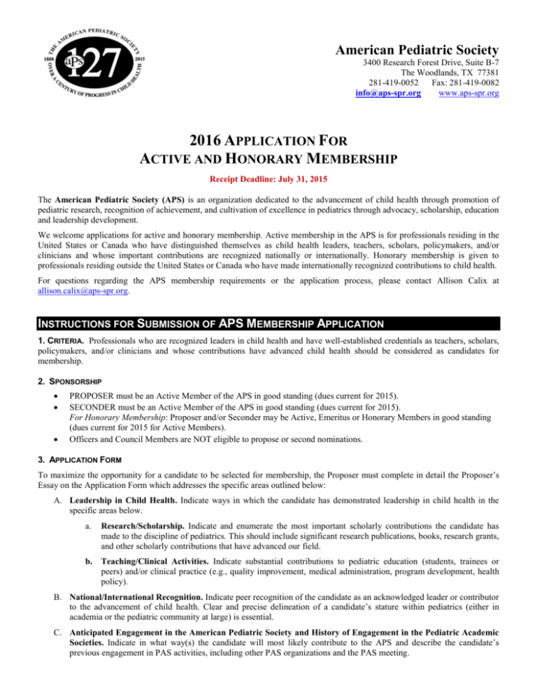 Instructions For Submission Of APS Membership Application Instructions For Submission Of APS Membership Application