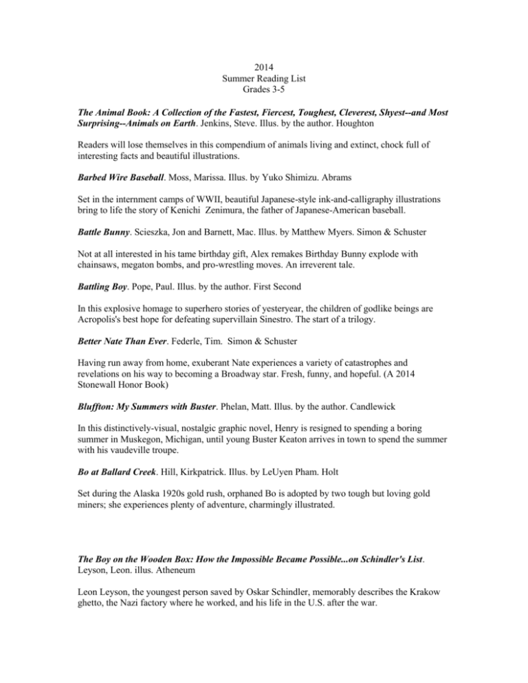 2014 Summer Reading List Grades 3