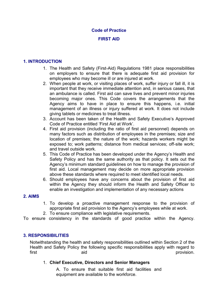 Code Of Practice First Aid Code Of Practice First Aid