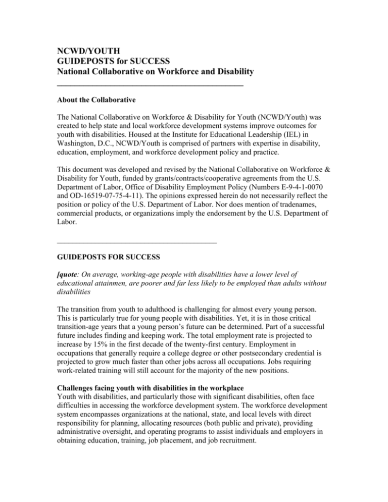 NCWD/YOUTH GUIDEPOSTS for SUCCESS National Collaborative